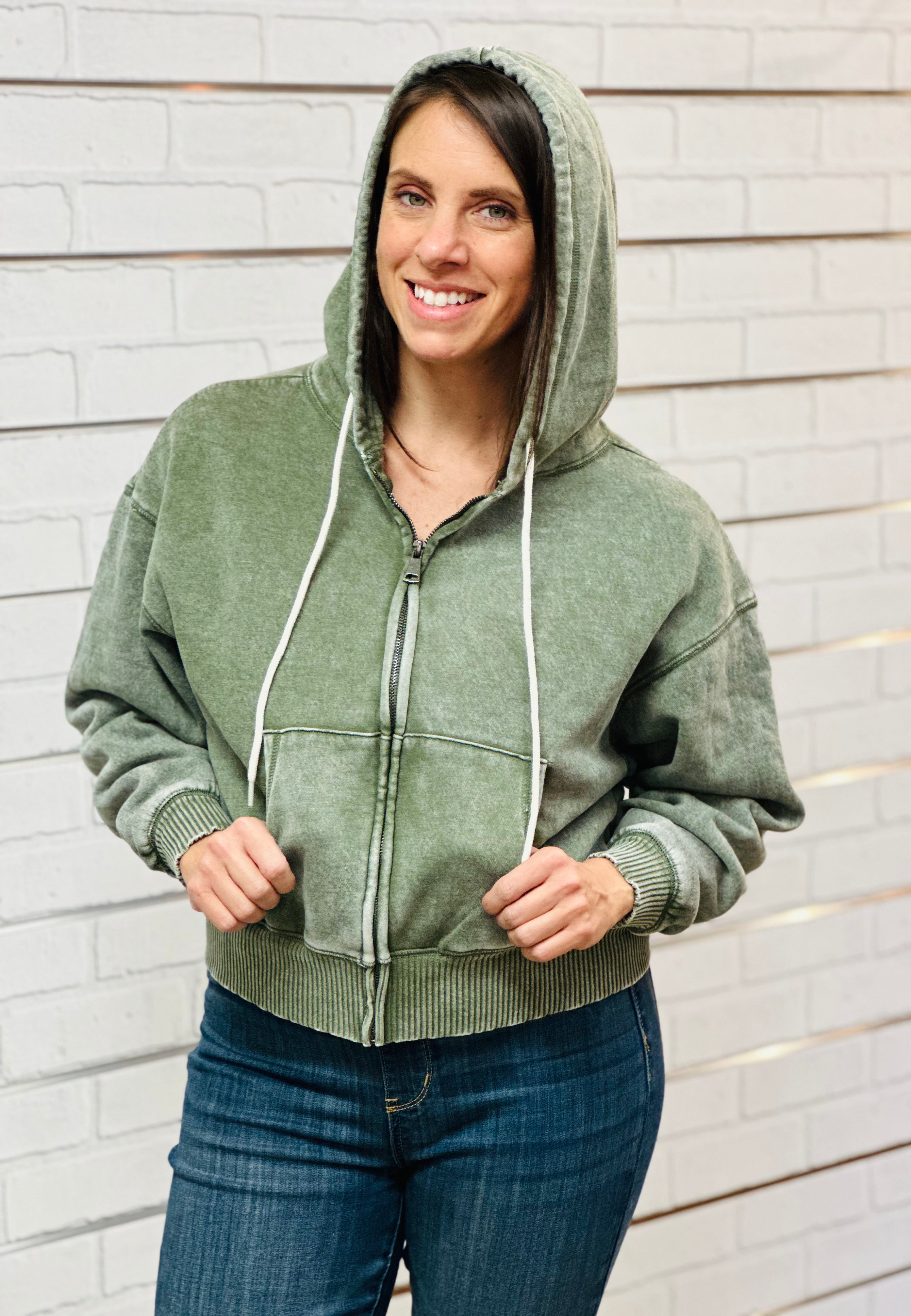 Women's Zenana Cropped Zip Up | Evergreen Boutique | Santa Claus, IN